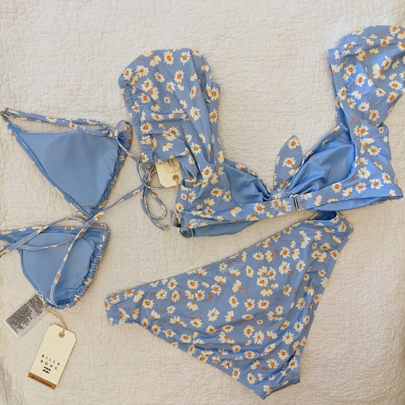 Billabong | Swim | Nwt 3 Piece Billabong Swim Set Ml Blue With Daisy ...